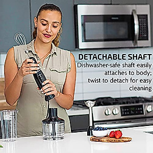 OVENTE Immersion Electric Hand Blender 300 Watt Power 2 Mix Speed with Stainless Steel Blades, Handheld Stick Mixer Set with Egg Whisk Attachment Mixing Beaker and BPA-Free Food Chopper, Black HS565B