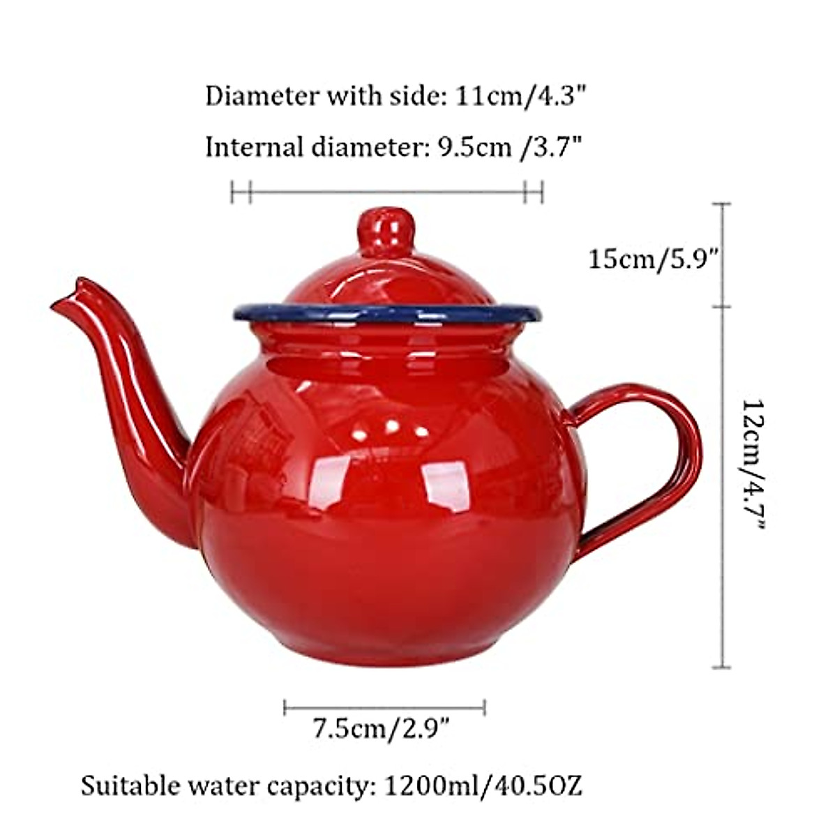 FURLOU Kettle for Stove top 1.2L/40.5OZ Enamel Red Coffee Pot Pour Over Water Jug Pitcher Barista Teapot Kettle for Gas Stove and Induction Cooker Kitchen Supplies Teapots