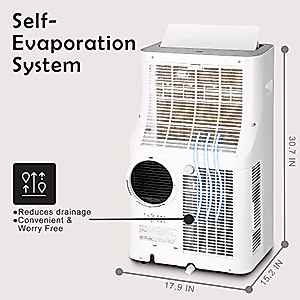 EUHOMY 14,000 BTU Quiet Portable Air Conditioner, Multifunctional Floor AC Unit With Dehumidifier, Exhaust Hose, Remote Control, Supplied With Window Installation Kit For Rooms Up To 450 Sq. ft, White