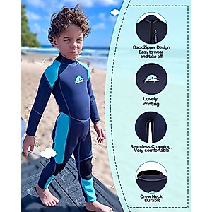 XUKER Kids Wetsuit for Boys Girls Toddlers, 3mm Wetsuit Back Zip Neoprene Thermal Full Body Wetsuits for Youth Teens Scuba Dive Swimming Boating Snorkeling