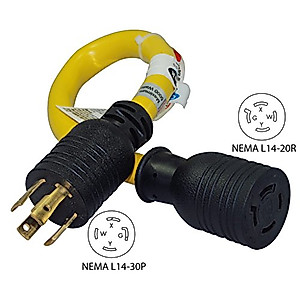 Conntek PL1430L1420 30-Amp 125/250-volt Model L14-30P Locking Plug for Model L14-20R 20-Amp 125/250-volt Locking Female Connector Adapter Cord, Yellow with Black