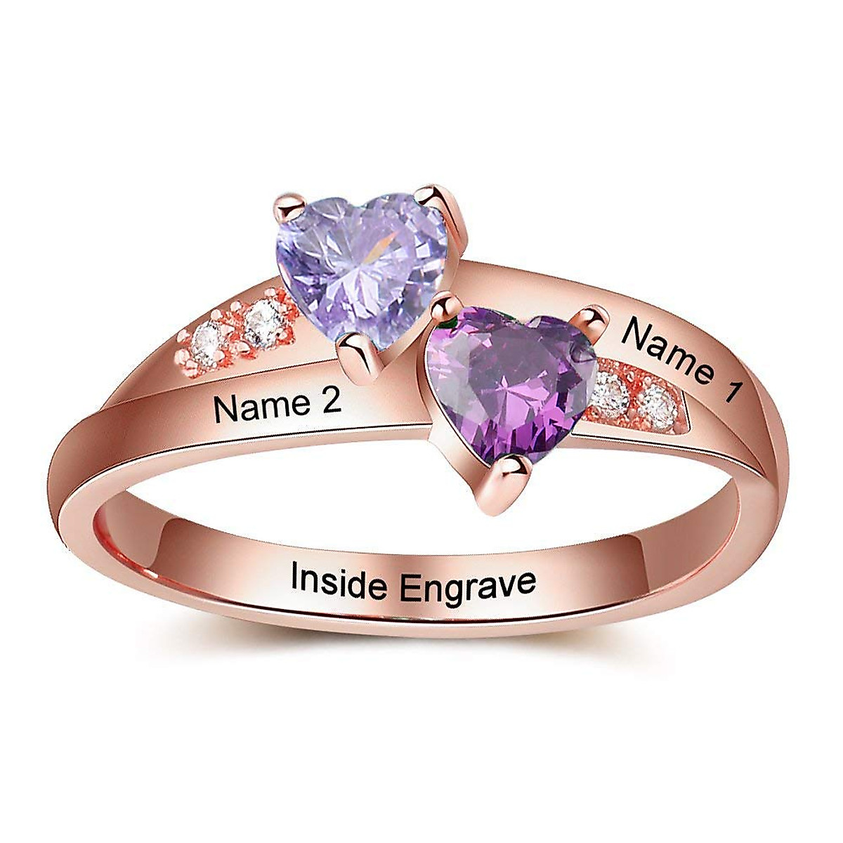 Personalized Promise Rings for Her Mother Rings with 2 Simulated Birthstones Custom Couples Name Ring for Women Rose Gold