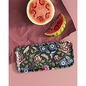 Spode Creatures of Curiosity Collection Rectangular Birch Serving Tray, Dark Floral Motif, 12.5" x 6", Platter Made of Birch Veneer, Food and Dishwasher Safe