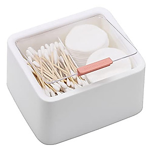 Tecbeauty 2 Slot Cotton Swab Ball Qtip Holder Jar Plastic Container Dispenser Box with Hinged Lid for Bathroom Home Storage Organizer