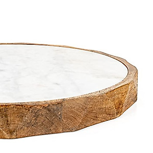 Carmelo 15" Round Marble and Wood Serving Board Cheese Board, Decorative Tray