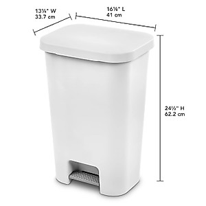 BHCHA 11.9 Gal. StepOn Wastebasket Plastic, White