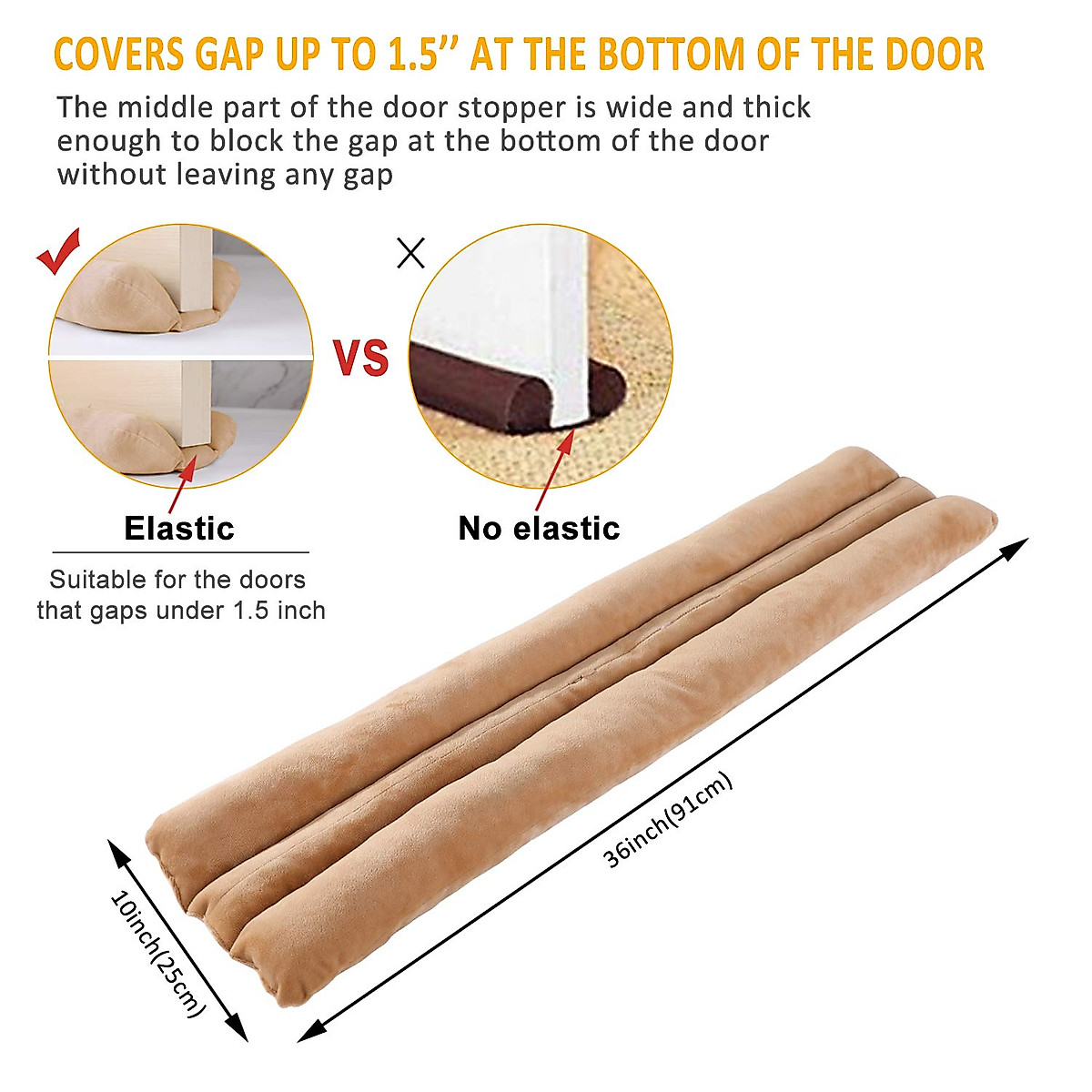 GNEGNI Improved Gap Height Adjustable Under Door Draft Stopper, 36 Inch Double Draft Blocker for Bottom of doors Noise Reduction Windproof