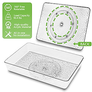 WIFER Lazy Susan Organizer for Refrigerator, Clear Turntable Rectangular Fridge Organizers Storage Rack, Rotating Square Tray for Countertop, Cabinet, Table, Shelf, Pantry, Kitchen - 12.2 inch
