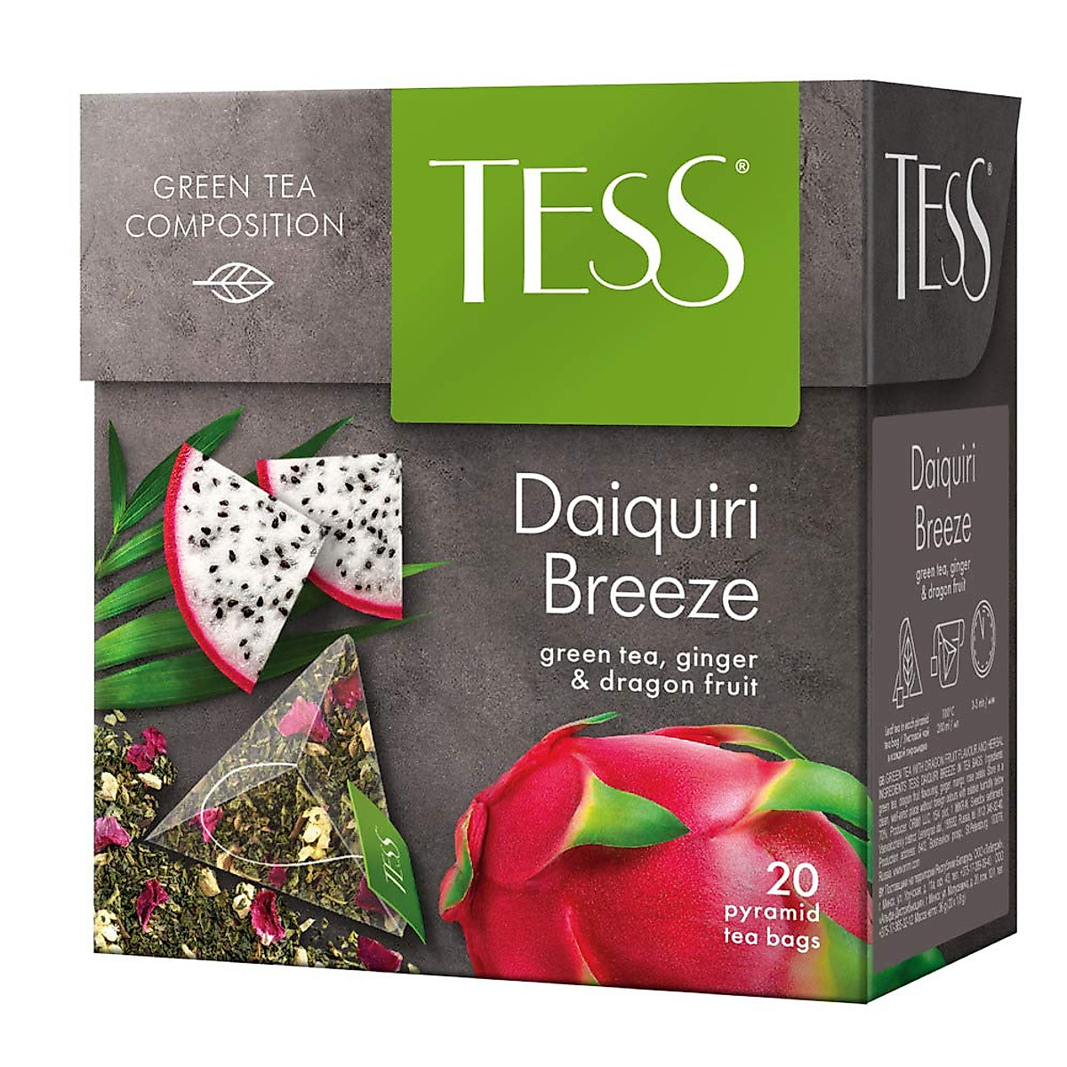 Tess Daiquiri Breeze Green Tea Composition Green Tea, Ginger and Dragon Fruit Leaf Tea in 20 Pyramid Sachets