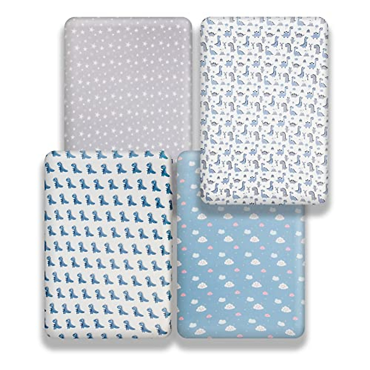 4 Pack Soft Baby Boy Crib Sheets for Standard Crib Mattress Dinosaur Star Cloud Soft Polyester Neutral Unisex Fitted Crib Sheets Set for Baby Boys