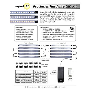 12V LED Hardwire Kitchen Light Kit Dimmable LED System Included Pure White 4000K Pro Series Panels Ambient LED Lighting 40W Magnitude Electronic Dimmable Transformer