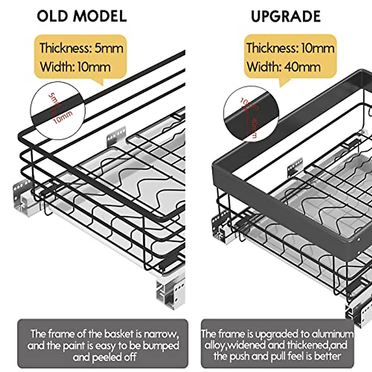 Kitchen Pull Out Shelves Small Size Double Drawer Telescopic Pull Out Spice Rack Vegetable Dish Basket for Kitchen Cupboard, Pantry, Bathroom Stainless Steel Slide Out Cabinet Organizer (30(W)*46.5(