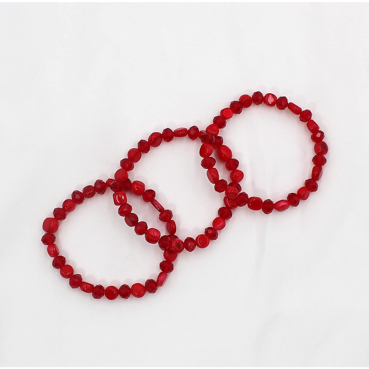 Jules D.Multi Rows Stackable Stretch Bracelet Colorful Shell Glass Boho Bracelets Trendy Costume Jewelry Gifts for Women (Red)