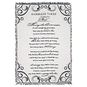 Dicksons Marriage Takes Three Black and White 52 x 68 All Cotton Tapestry Throw Blanket
