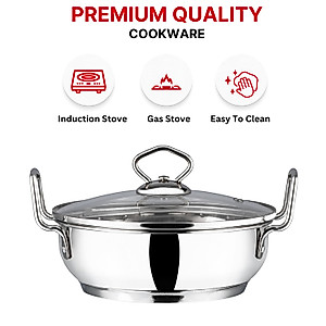 Vinod Cookware Induction Friendly Kadai With Lid Silver 3.4 Litres, Stainless Steel, IKD 24