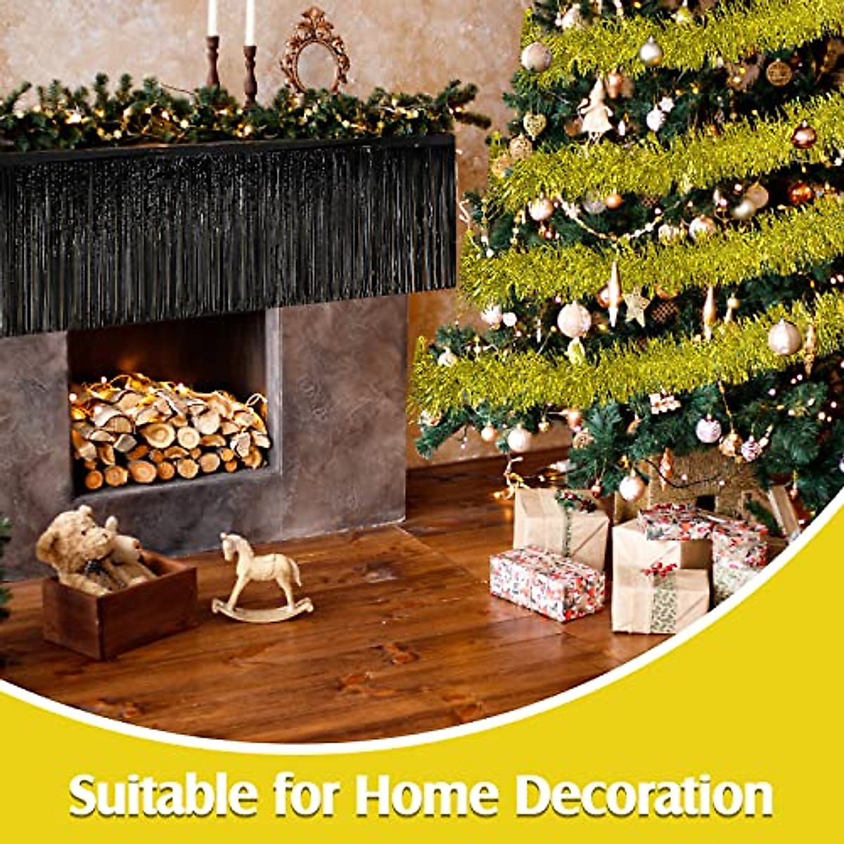 10 Pcs Graduation Parade Float Decorations, Include Foil Fringe Garland Set of 4 and Metallic Twist Garland Set of 6, Car Decorations for Congrats Grad (Black and Gold)