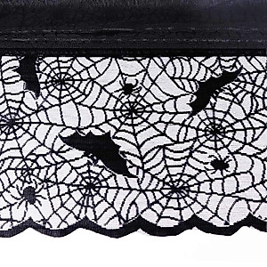 Rectangular Halloween Tablecloth, Halloween Bat Spider Web Tablecloth Decor, Black Lace Tablecloth Bat Cobweb Table Cover for Halloween Party Décor Dinner Spooky Meals Decoration, 60" x 104"