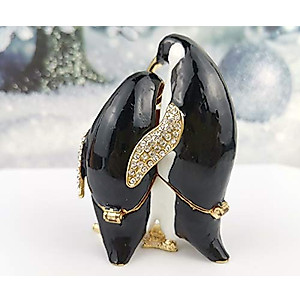 Furuida Trinket Box Penguin with Hinged Enameled Jewelry Box Classic Animal Ornaments Metal Craft Gift for Home Decor