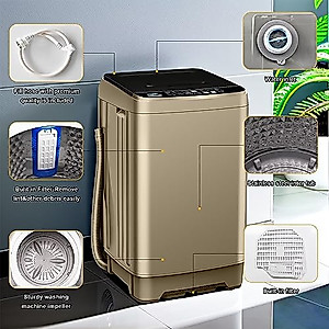 OOTDAY 15.6lbs Full-Automatic Washing Machine, 2 in 1 Portable Washing Machine, 10 Programs 8 Water Levels with LED Display, Low Noise and Easy Store for Apartment,Dorms,RV Camping Dark-Gold