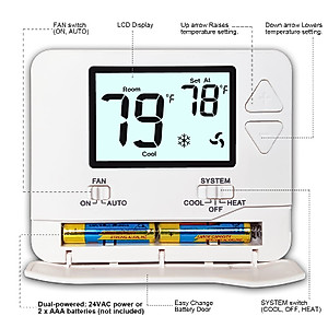 Heagstat Non Programmable Thermostats for Home 1 Heat/ 1 Cool, DIY Instal, C-Wire Not Required.