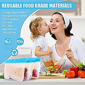 Reusable Food Storage Bags- 24 Pack Reusable Ziploc Bags (8 Reusable Gallon Bags + 8 Reusable Sandwich Bags + 8 Reusable Snack Bags)，Silicone Food Bags for Meat Fruits and Vegetables.