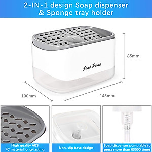 Kitchen Dish Soap Dispenser with Sponge Holder, 2022 Newest 2-in-1 Countertop Soap Pump Dispenser, for Kitchen Sink Dishwashing Soap Dispenser - 12.5 Ounces
