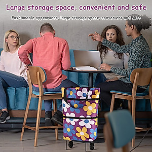 YASYU Folding Shopping Bag With Wheels, Purple Flower, Unisex Adult, Utility Cart Wagon