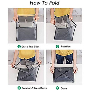 Pop Up Laundry Baskets - Mesh Collapsible Laundry Hampers Storage with Handle - Foldable for Washing Storage, Great for The Kids Room, College Dorm, Travel Organizer (Grey)
