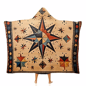 Soft Cozy Blanket 7th Century ColorfulThick Flannel Throw BlanketsGeometric Vintage Hooded Blankets Gift for Women Wife Mother Sister Girl Adult for Couch Travel 60"x80" Spring Summer Blanket Hoodie