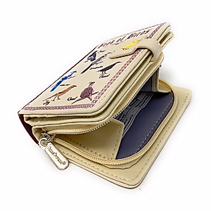 Shag Wear Book of Birds Small Wallet for Women and Geet Girls Vegan Faux Leather 4.5" Beige