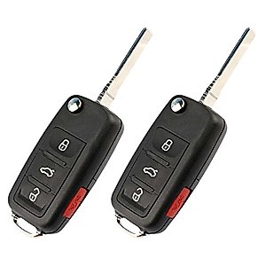 Flip Key Fob Remote fits VW Volkswagen Beetle CC Eos Golf Gti Jetta Passat Tiguan Touareg 2011 2012 2013 2014 2015 2016 (NBG010180T), Set of 2