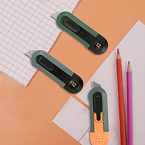 3pcs Utility Knife Box Cutter Mini Box Cutters Sharp Box Cutter Retractable for Office and Home Use（black、greener、orange）