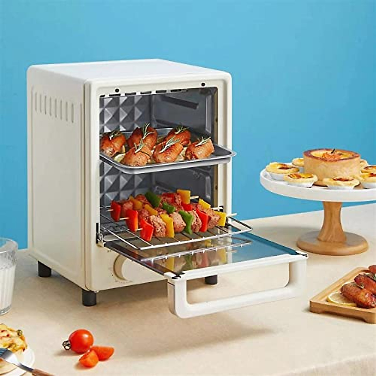 SUSOSU Microwave Oven Electric Oven 3 Tier Grill Home Vertical Baking Small Oven 800W Multifunction Cake Appliances Mini Automatic