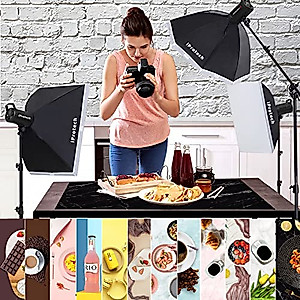 iprotech 6PCS 12Patterns Double-Sided Photography Background Paper with Stand, Waterproof Reusable 34x23in Morandi Marbles Photo Tabletop Backdrops for Food Jewelry Cosmetics Makeup