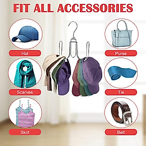 Hat Hanger for Closet, Metal Hat Organizer for Baseball Caps, Collapsible Hat Racks with 4 Big Hooks(2 Pack), 360° Rotation Space Saving Hangers, Better Organizer&Display for Hat, Tie, Scarveb