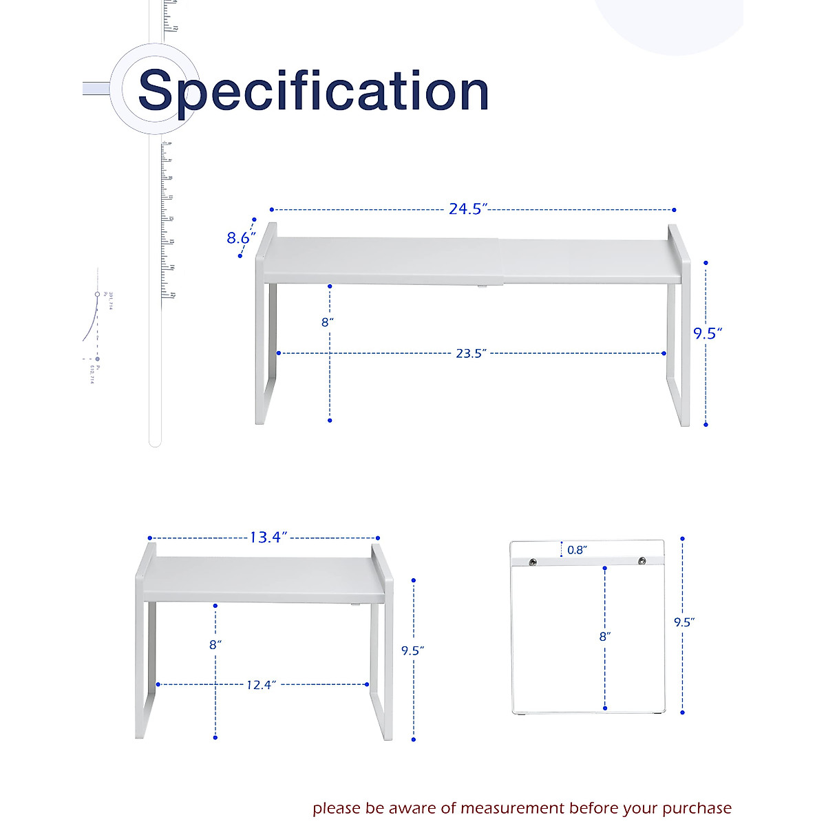 Nxconsu Expandable Cabinet Shelf Organizer Riser for Kitchen Pantry Cupboard Under Sink Countertop Home Storage Organization Rack Space Saver Freestanding Heavy Duty Nonslip Stackable White