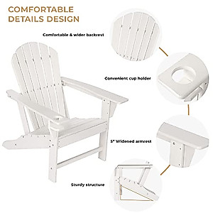 TLSUNNY Adirondack Chair, Outdoor Weather Resistant Fire Pit Campfire Chair, Oversized HDPE Resin Patio Chairs with Cup Holder, Easy Installation, for Garden, Backyard, Deck, Porch, Beach
