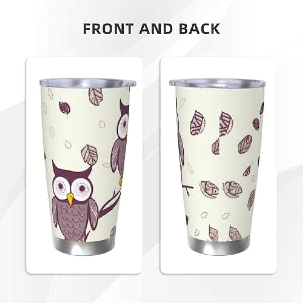 Owl Tree Branches Tumbler with Lid and Straw 20oz Stainless Steel Car Cup for Hot and Cold Drinks, Double Wall Insulated Travel Coffee Mug Reusable Drink Thermos Cup Birthday Gifts