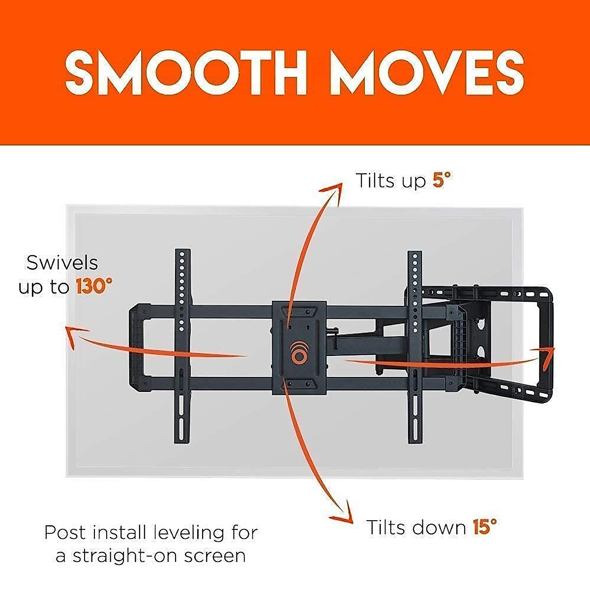 ECHOGEAR Full Motion TV Wall Mount & Sound Bar Mounting Bracket - for Big TVs Up to 90" - Height Adjustable Soundbar Mount