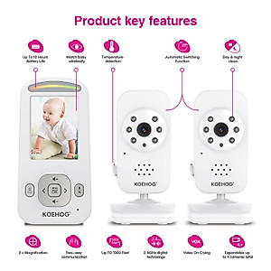 Video Baby Monitor, Slim Handheld, Non-Slip Design, 2.4" Vertical Screen Monitor & 2 Camera, Range up to 1000ft, 18 Hour Battery Life, 2-Way Talk, Night Vision, Temperature Monitor, No WiFi.