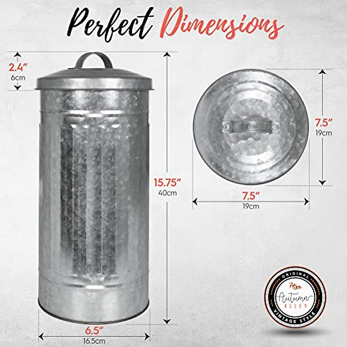 Autumn Alley Farmhouse Galvanized Metal Free Standing Toilet Paper Holder Organizer Stand Canister with Lid – Fits 3 Mega Rolls, Rustic Behind/Beside Toilet Storage Stand