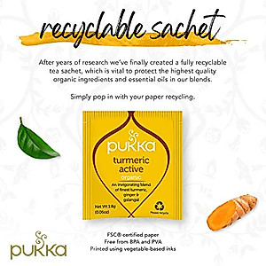 Pukka Organic Tea Bags, Turmeric Active Herbal Tea with Ginger and Galangal, Perfect for Active Lifestyles, 20 Count (Pack of 3) 60 Tea Bags