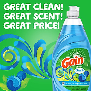 Gain Ultra Bleach Alternative Dishwashing Liquid Dish Soap, Honey Berry Hula Scent - 21.6 Fluid Ounce (Pack of 2)