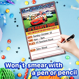 Set of 20 Cars -Themed Happy Birthday Invitation Cards & Envelopes - Lightweight (240g), Postcard Style Invites for the Perfect Party Pack