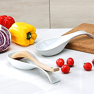 Yedio Porcelain Spoon Rest for Cooking, 2 Piece White Spoon Holder for Kitchen Counter, 9.5 Inch Large Spoon Rest for Cooktop