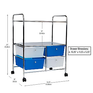 Mind Reader Rolling Utility Cart, 25 Inch, Silver 4 Drawer