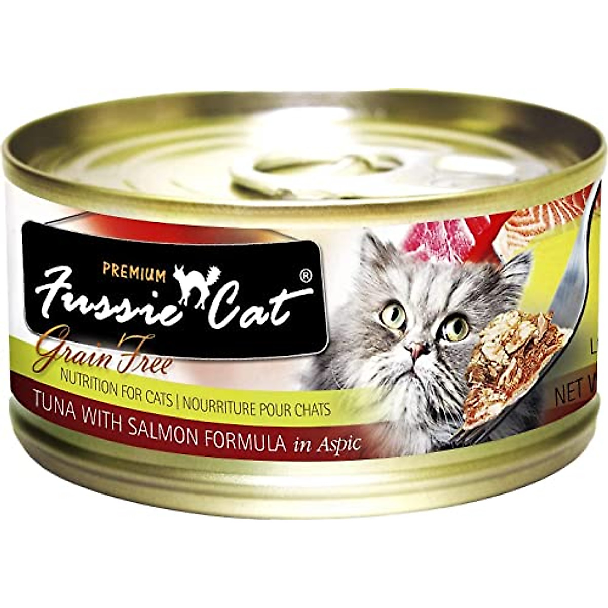Fussie Cat Premium Canned Grain Free Cat Wet Food - Variety Bundle 4 Flavors Pack with HS Pet Food Bowl (12 Cans) (Tuna & Ocean Fish- Tuna & Salmon - Tuna & Shrimp - Tuna & Chicken) (2.82 Oz)