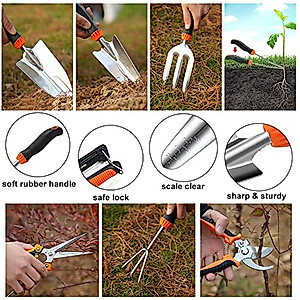 Garden Tool Set,10 PCS Stainless Steel Heavy Duty Gardening Tool Set with Soft Rubberized Non-Slip Ergonomic Handle Storage Tote Bag,Gardening Tool Set Gift for Women and Men