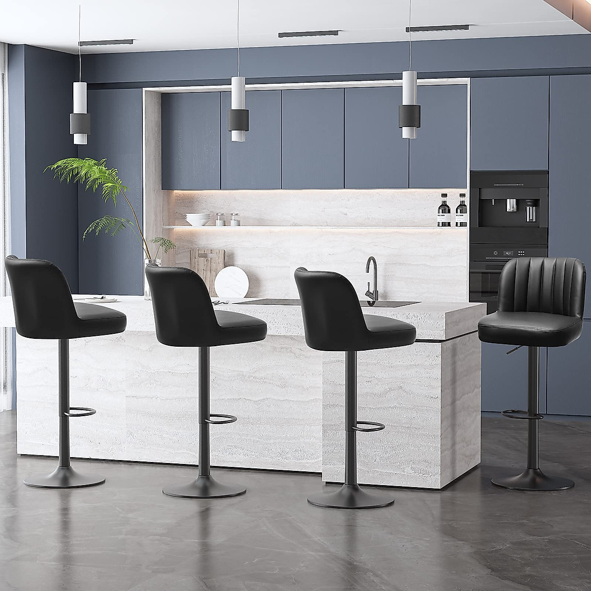 DICTAC Leather Bar Stools Set of 2, Black Barstools Bar Height Set of 2, Swivel Counter Height Bar Stools, Adjustable Bar Chairs for Kitchen, Capacity 400lbs