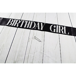 Dulcet Downtown Black Birthday Girl Sash with Silver Encased Glitter - Birthday Party Supplies
